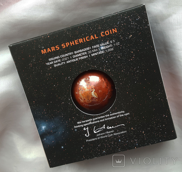 Марс сферическая монета 1 Oz. 5 Барбадос 2021 SPHERICAL MARS 3D Planet ...