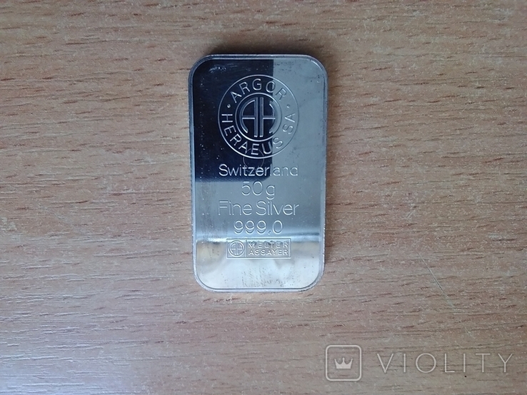 Слиток серебра 50 грамм. Argor Heraeus - «VIOLITY»