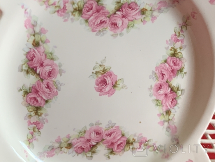 Antique decorative plate openwork porcelain Roses stamp RVR Max Roesler ...