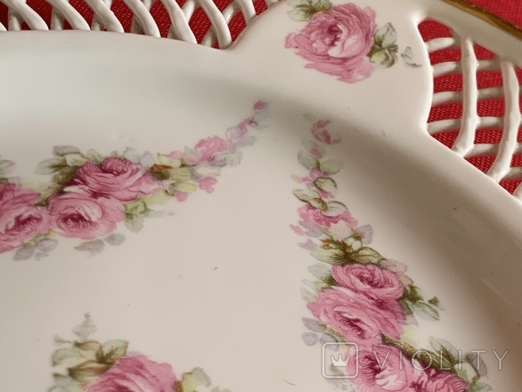 Antique decorative plate openwork porcelain Roses stamp RVR Max Roesler ...