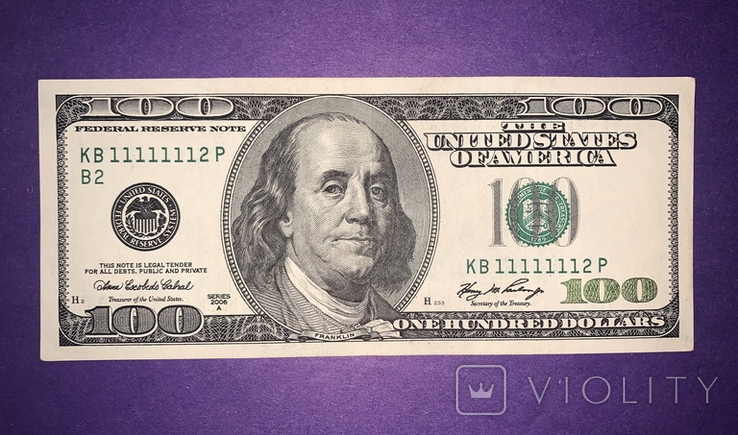 100 долларов США номер 11111112 – на сайте для коллекционеров VIOLITY ...
